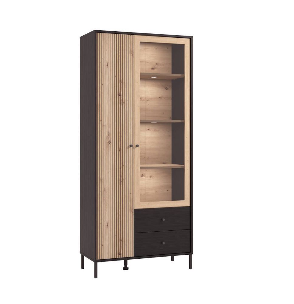 Vitrina Alta en Roble Artisan y Negro con Puerta Estrecha, Puerta ...